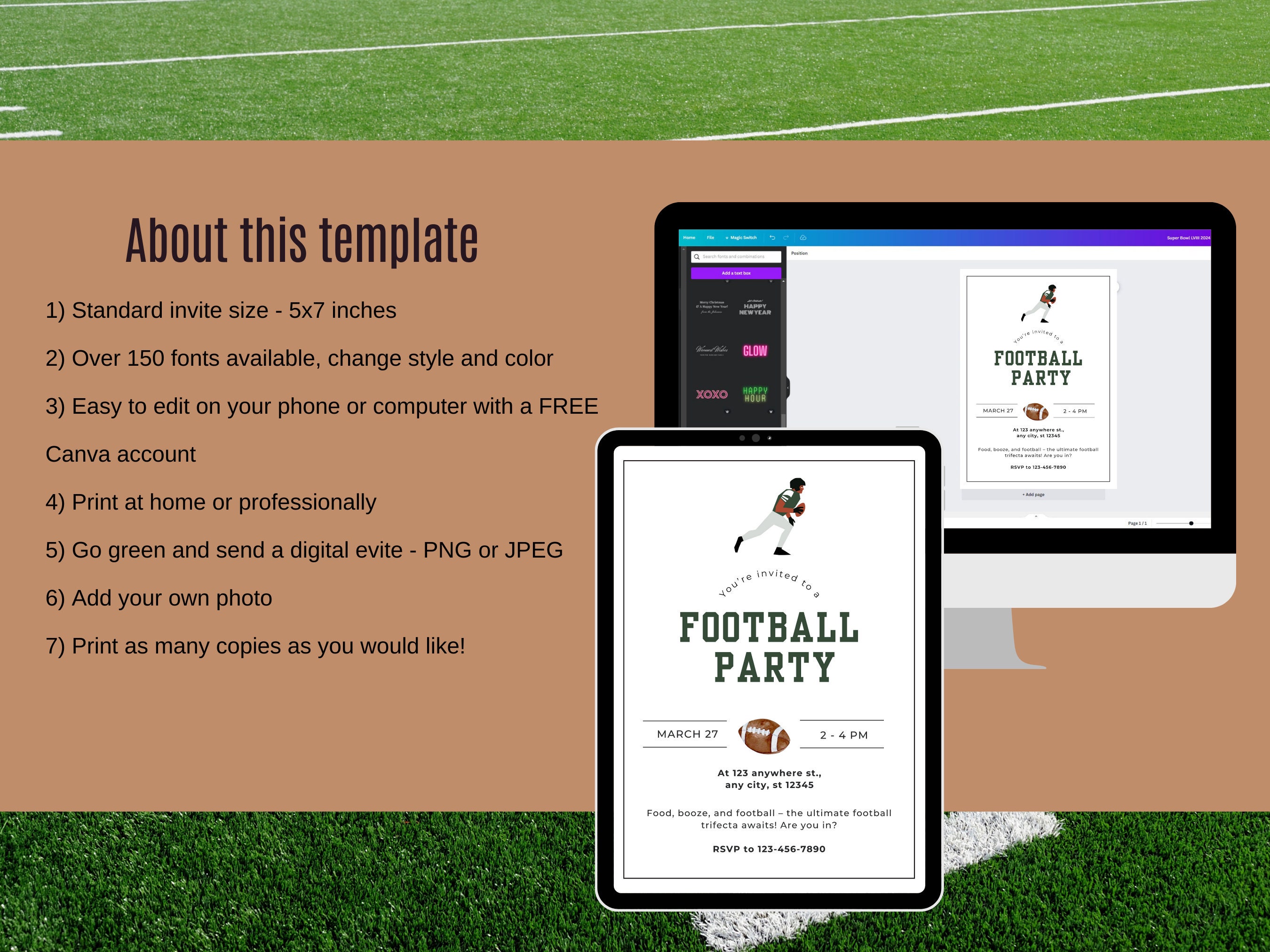 Editable Football Party Invite | Football Invitation | Football Sunday ...