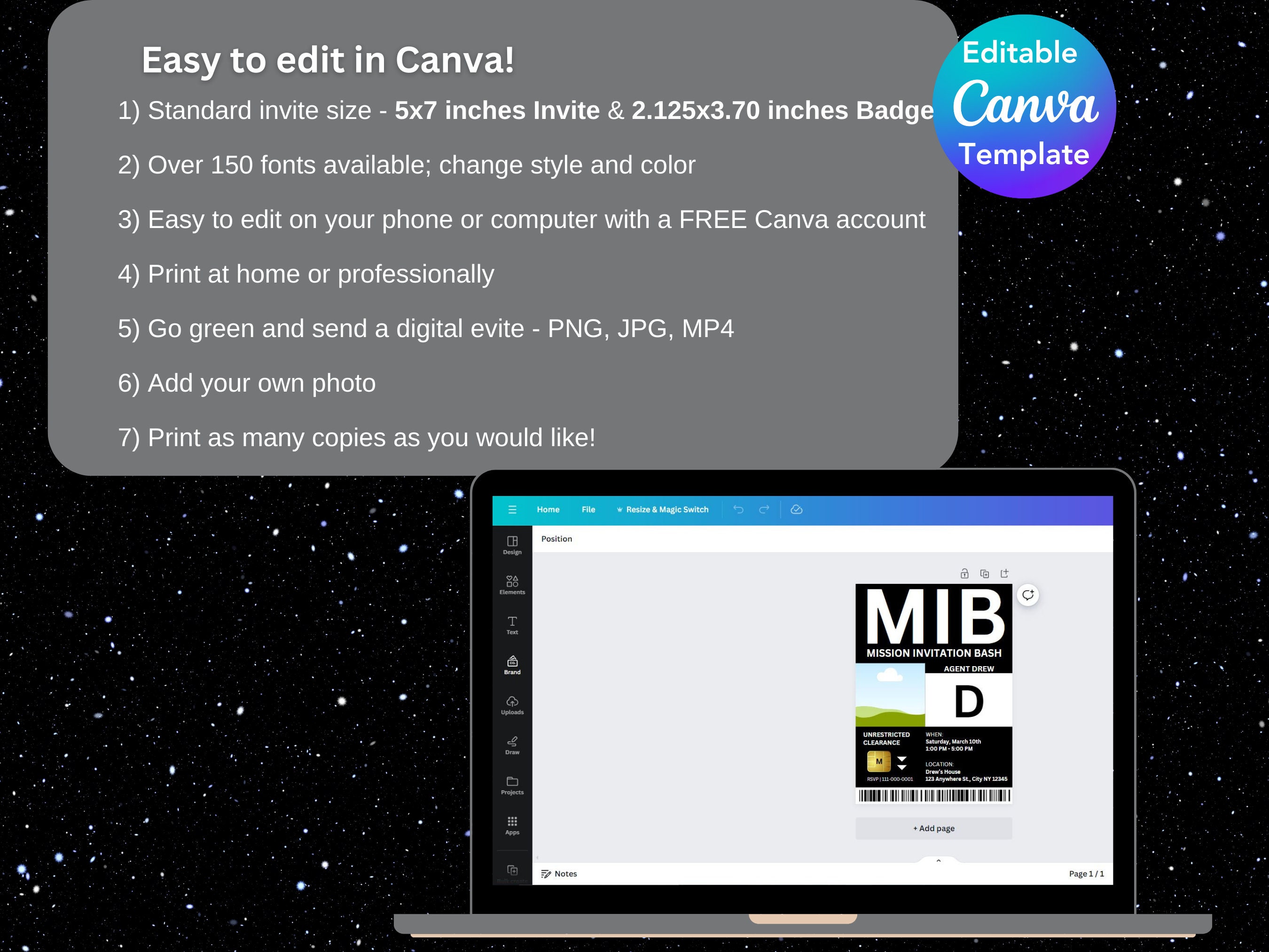 Plantilla de identificación MIB, tarjeta de identificación imprimible ...
