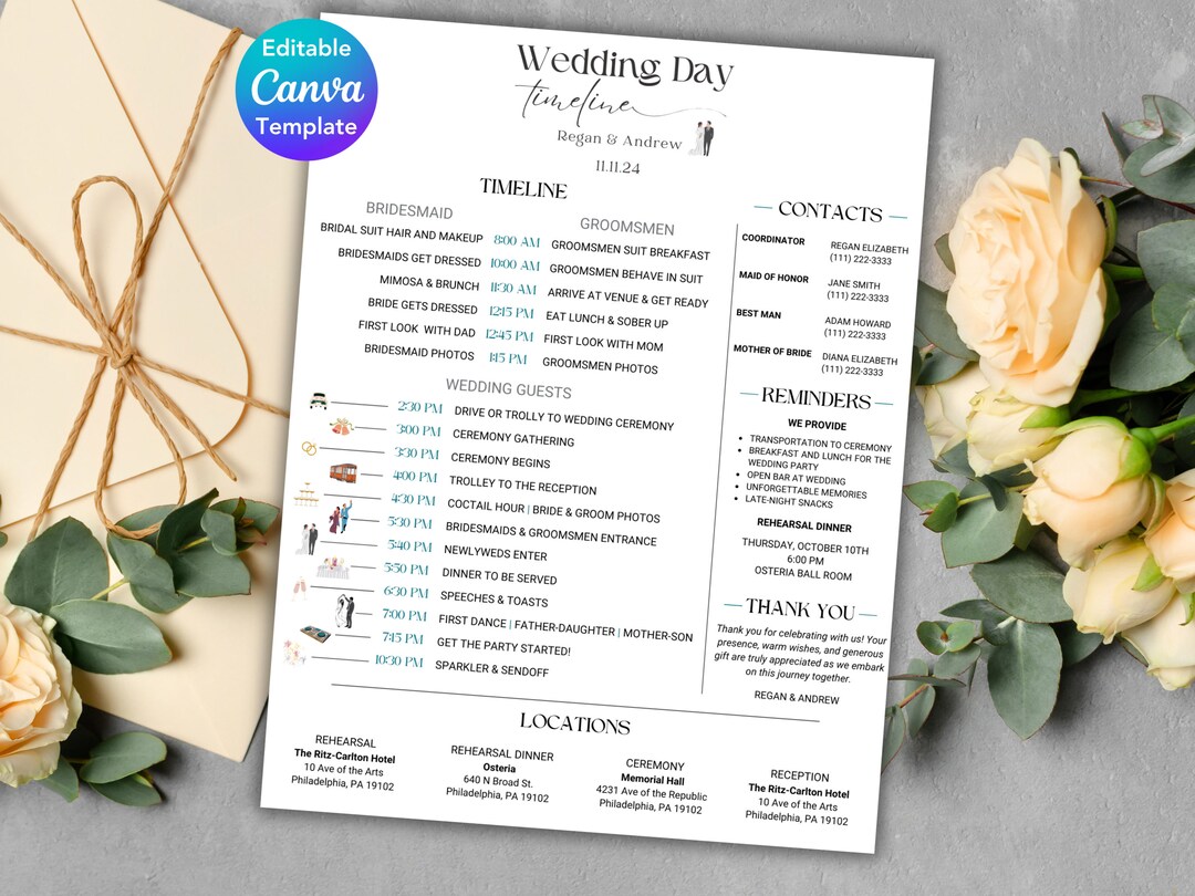 Wedding Timeline Template, Wedding Day Timeline, Wedding Checklist ...