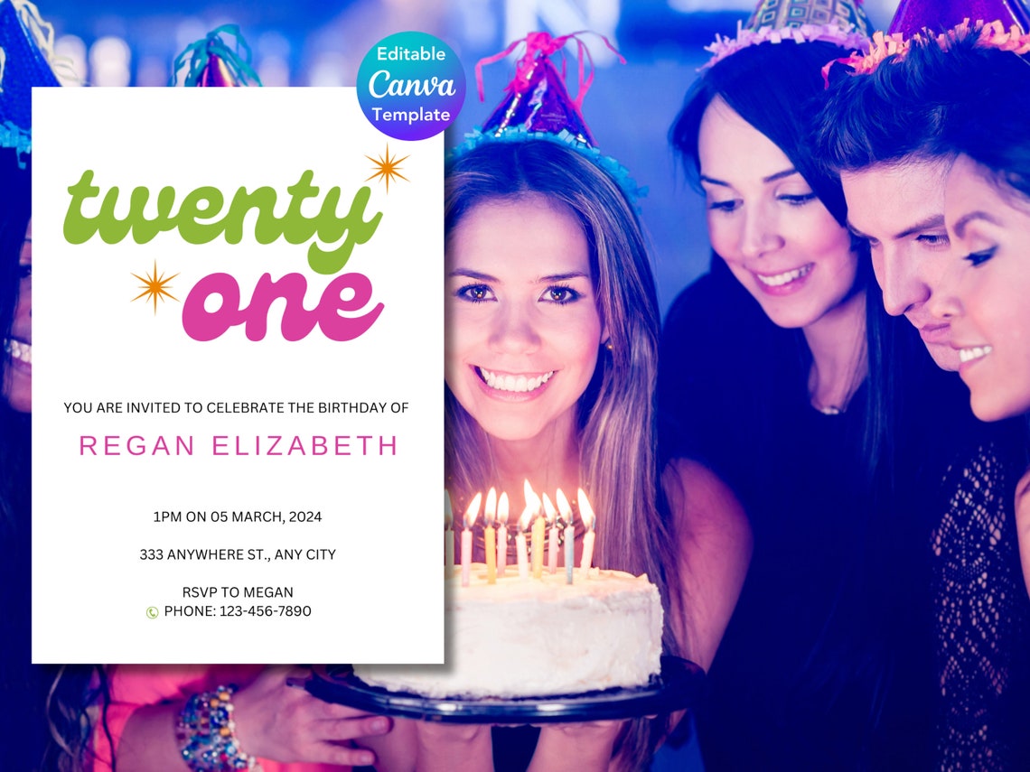 Editable 21st Birthday Invitation | Retro Birthday Card | Twenty One ...