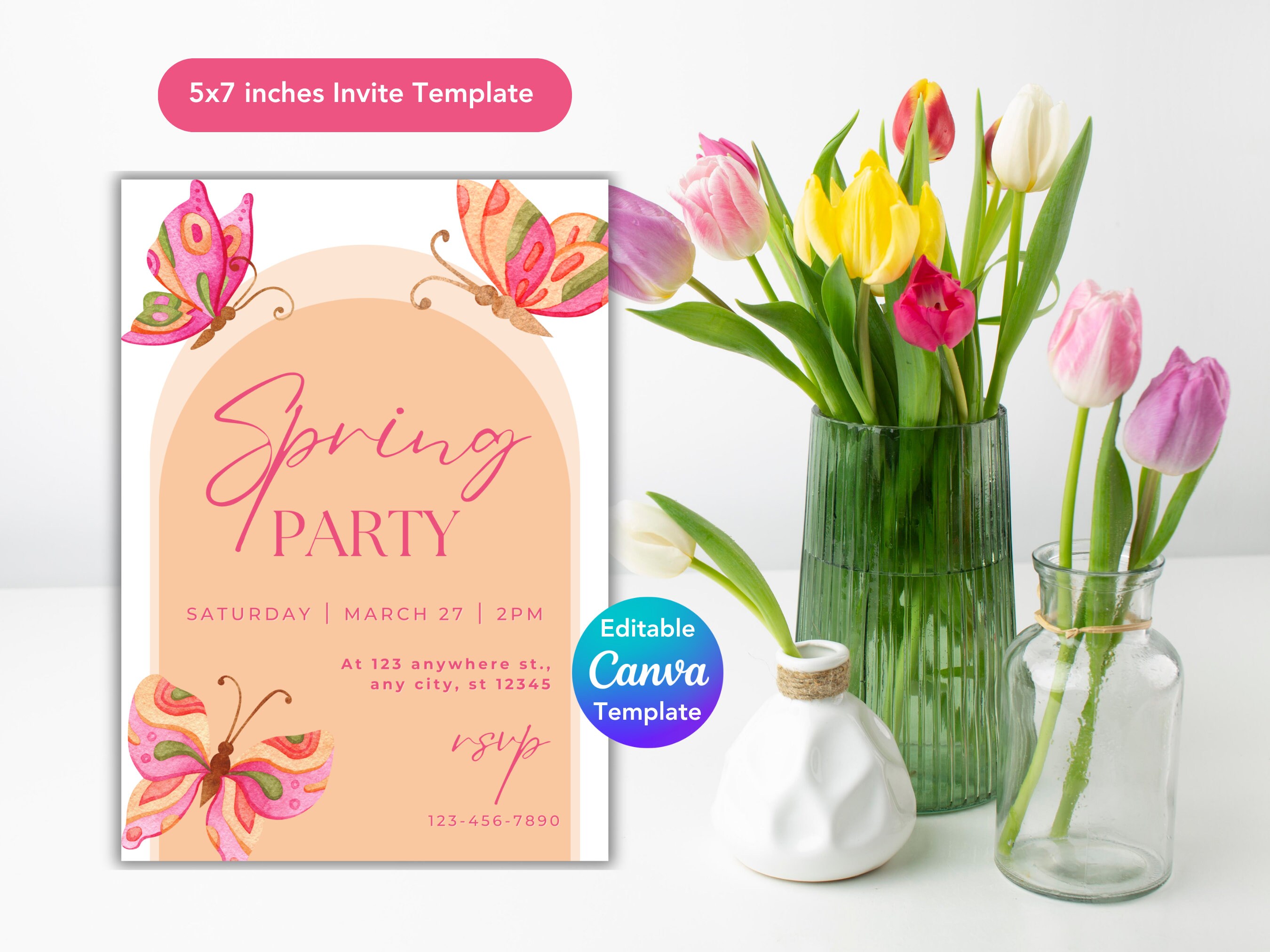 Spring Invite, Butterfly Invitation, Editable Spring Party Invitation ...