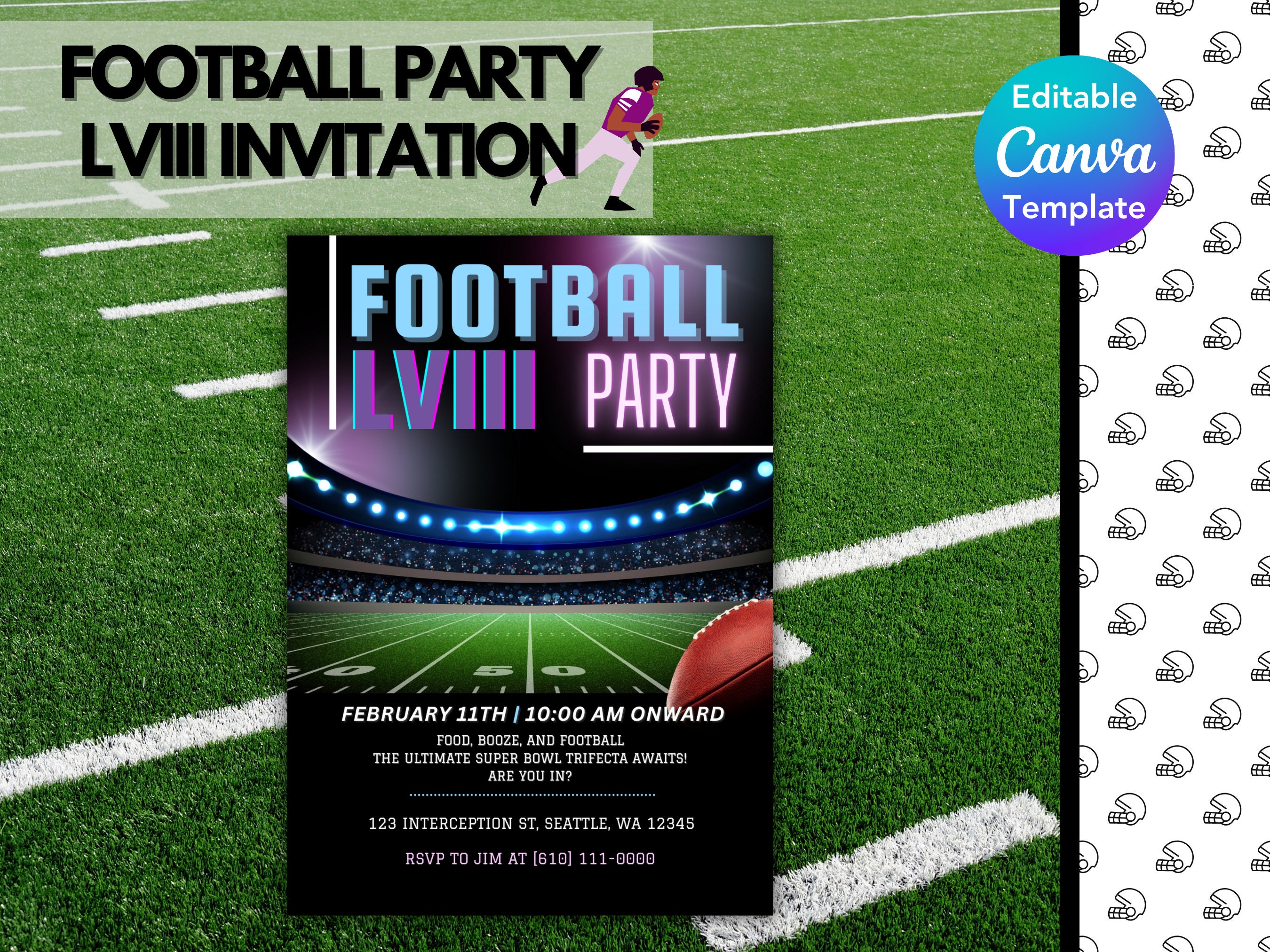 Football Invitation | Football Party Invite | Editable Invitation ...