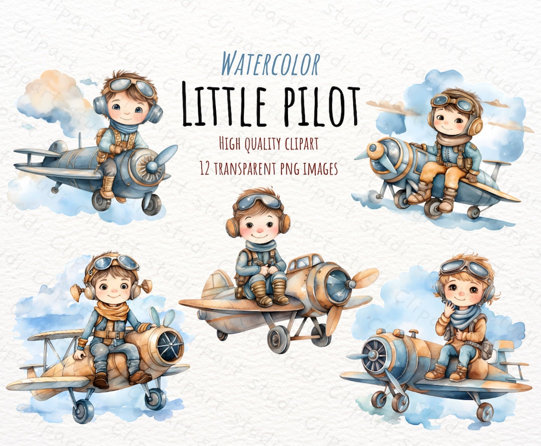 Little Pilot Clipart, Watercolor Clipart, Aviator Clipart, Airplane ...