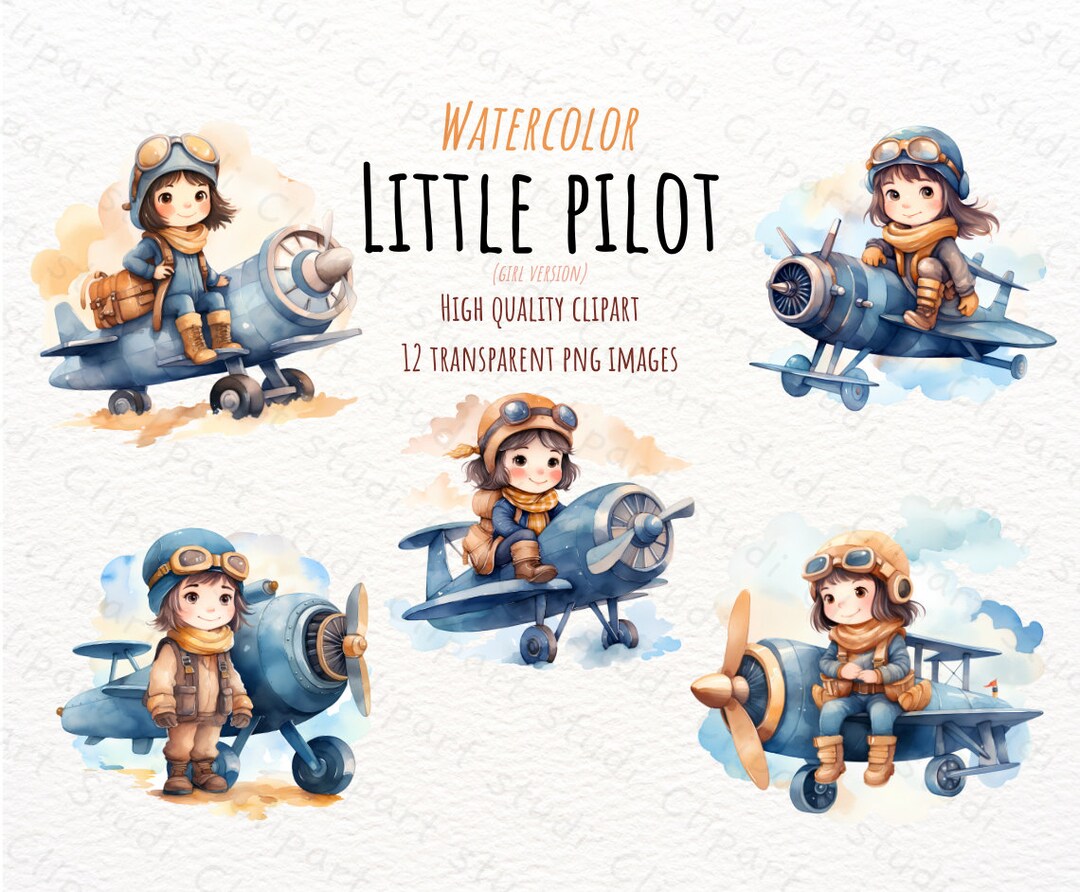 Little Girl Pilot Clipart, Watercolor Clipart, Aviator Clipart ...