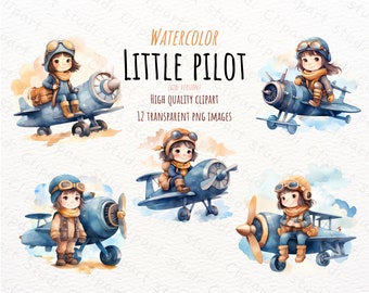Little Pilot Clipart, Watercolor Clipart, Aviator Clipart, Airplane ...