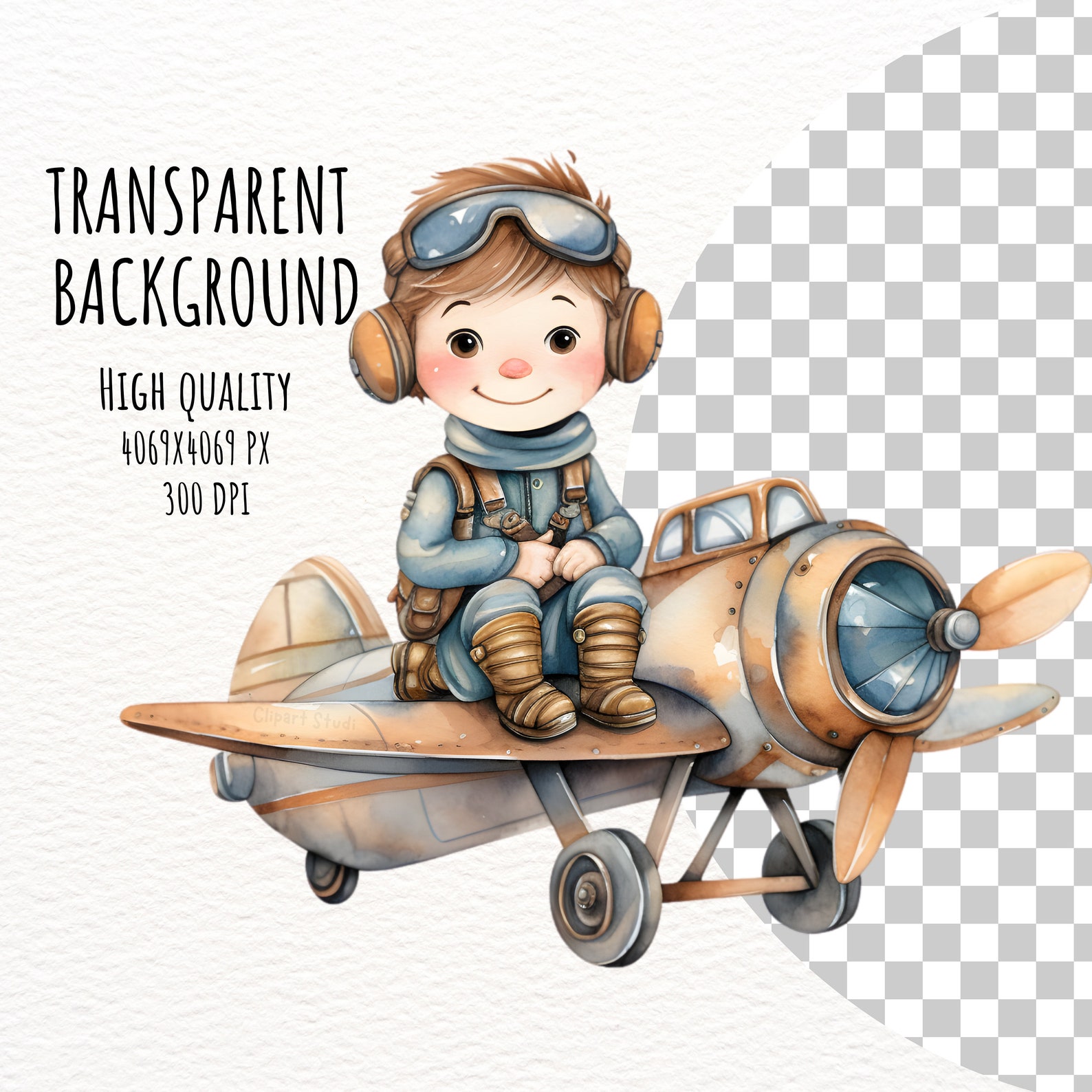 Little Pilot Clipart, Watercolor Clipart, Aviator Clipart, Airplane ...