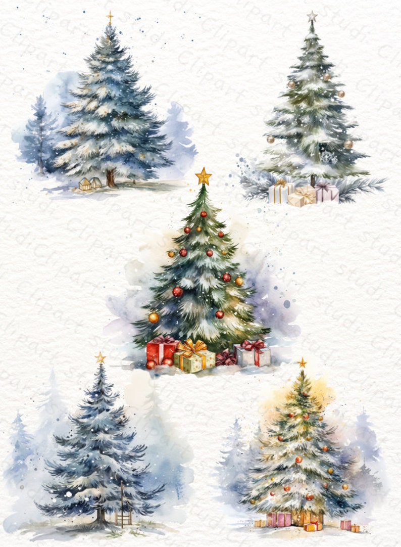 Watercolor Christmas Tree, Watercolor Winter Clipart, Christmas Tree ...