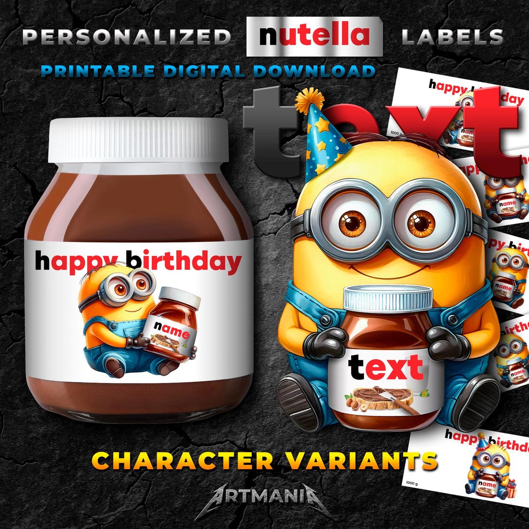 Personalized Birthday Nutella Jar Label Sticker. Printable Chocolate ...