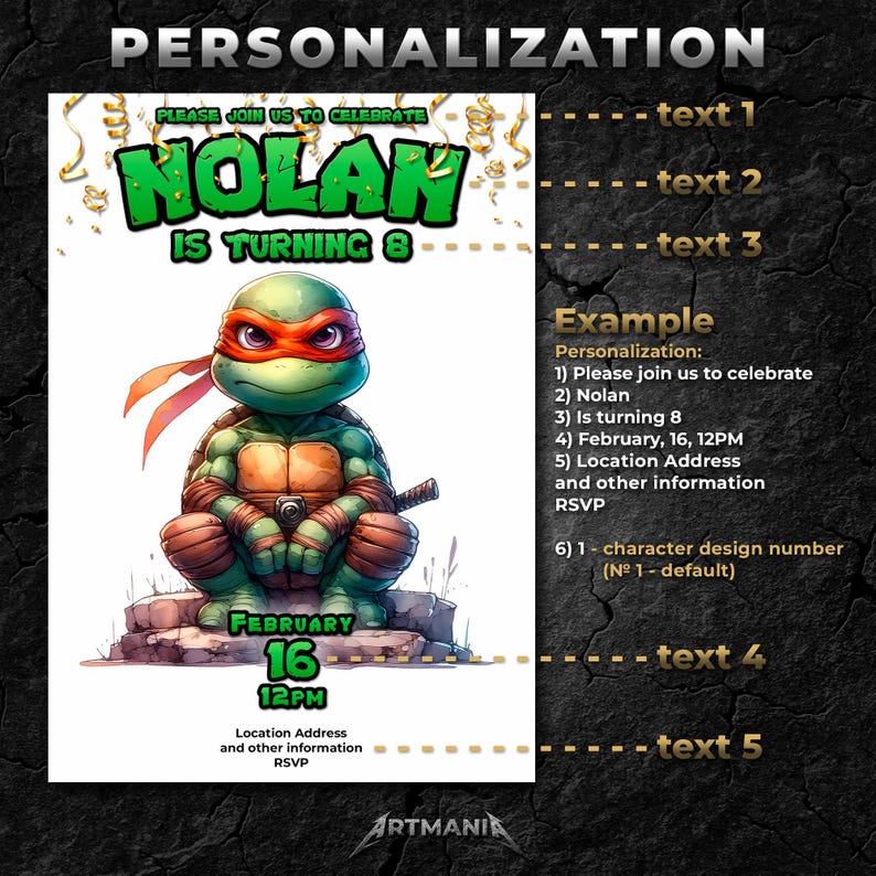 Editable Turtle Birthday Invitation. Custom Turtles Birthday Template ...