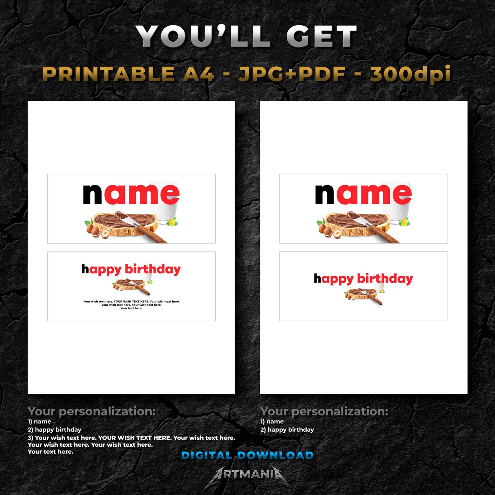 Personalized Birthday Nutella Jar Label. Printable Chocolate Spread ...