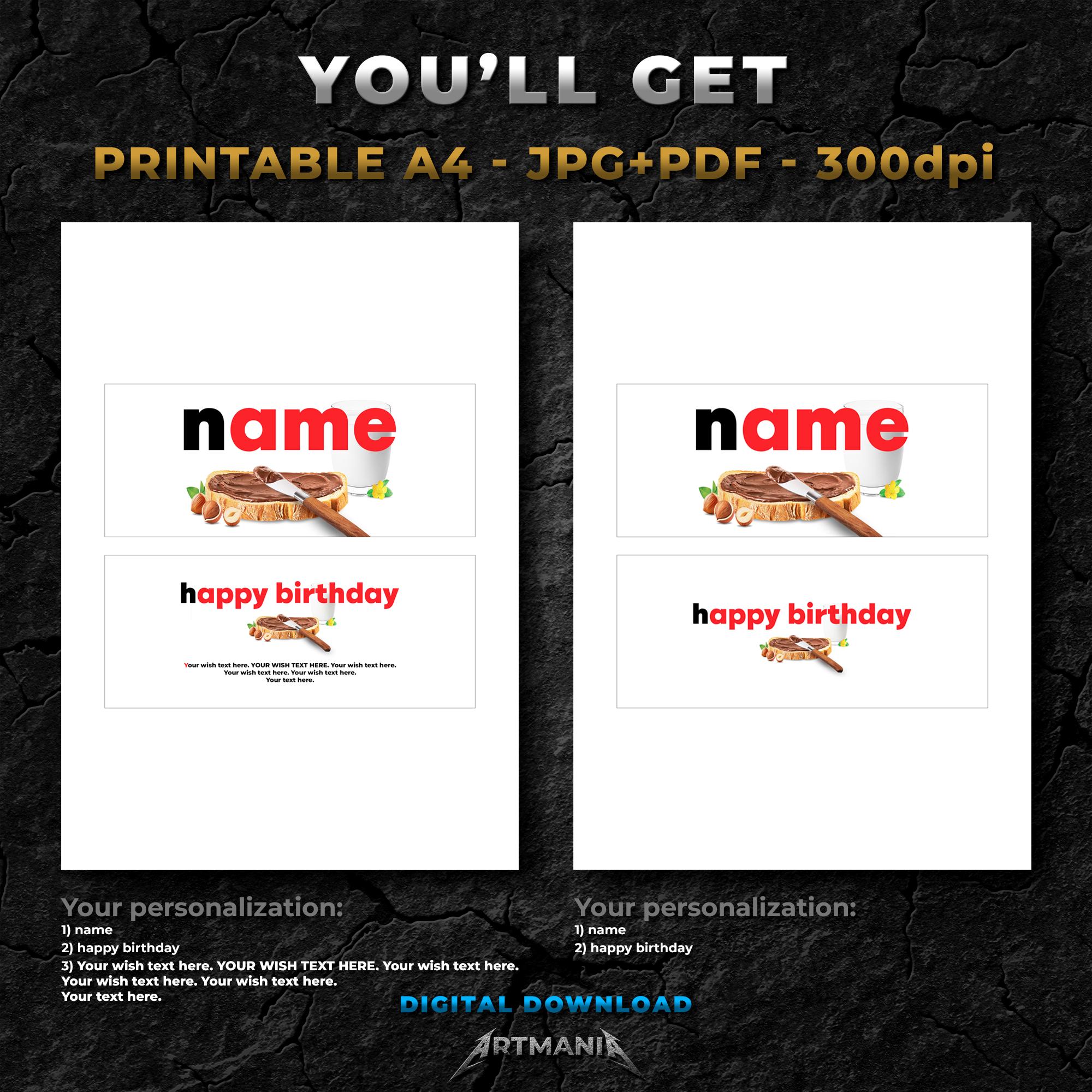 Personalized Birthday Nutella Jar Label. Printable Chocolate Spread ...