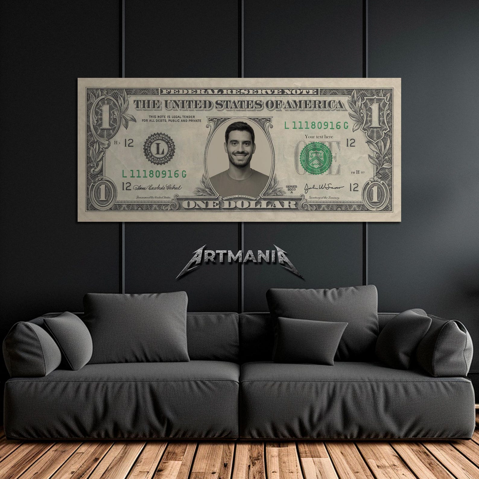 Personalized One Dollar Bill Template Poster With Your Face. Birthday ...