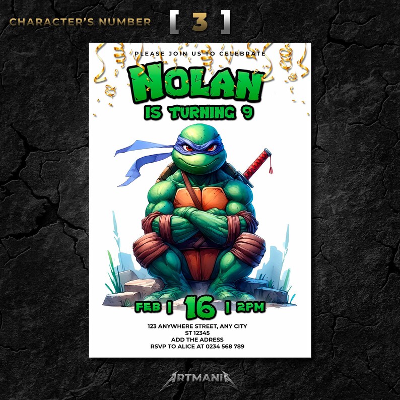 Editable Turtle Birthday Invitation. Custom Turtles Birthday Template ...