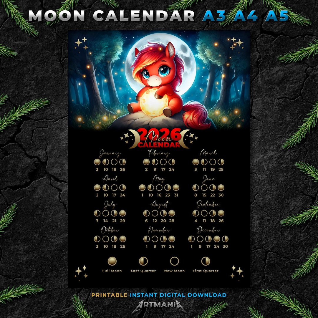 Aesthetic Moon Calendar 2026 Printable Lunar Phases Tracker Download ...