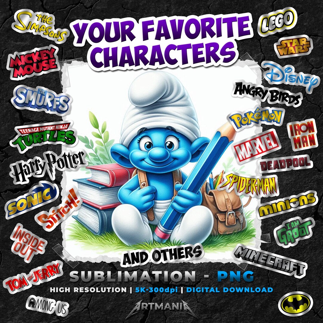 11 Smurf. PNG Sublimation Cute Cartoon Smurfs. Back to School. First ...