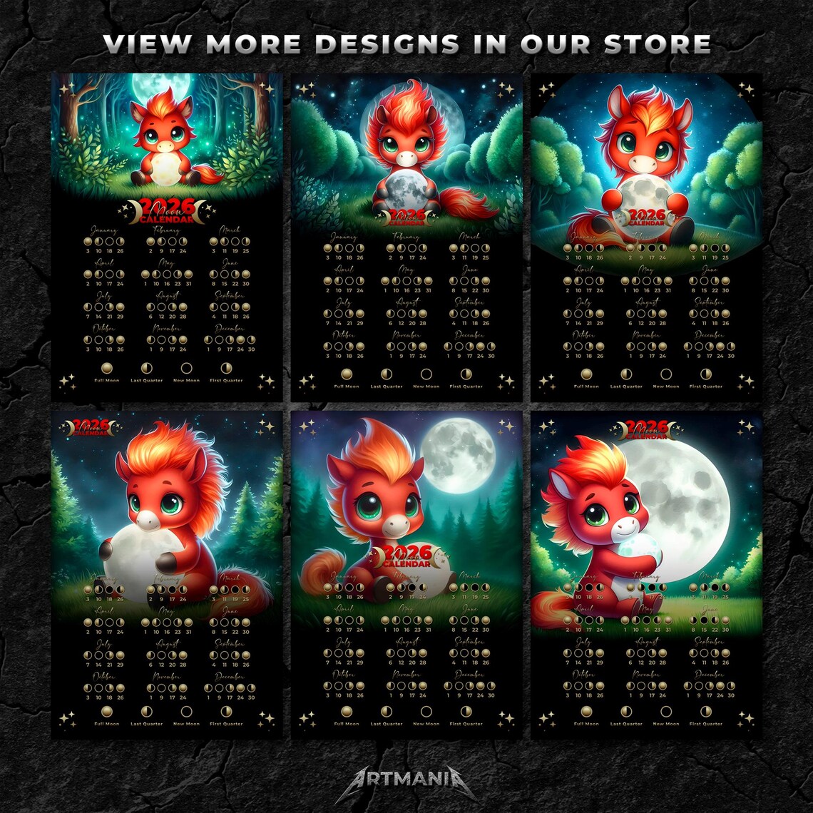 A3 A4 A5 Moon Phase Calendar 2026 Printable Digital Lunar Cycle ...