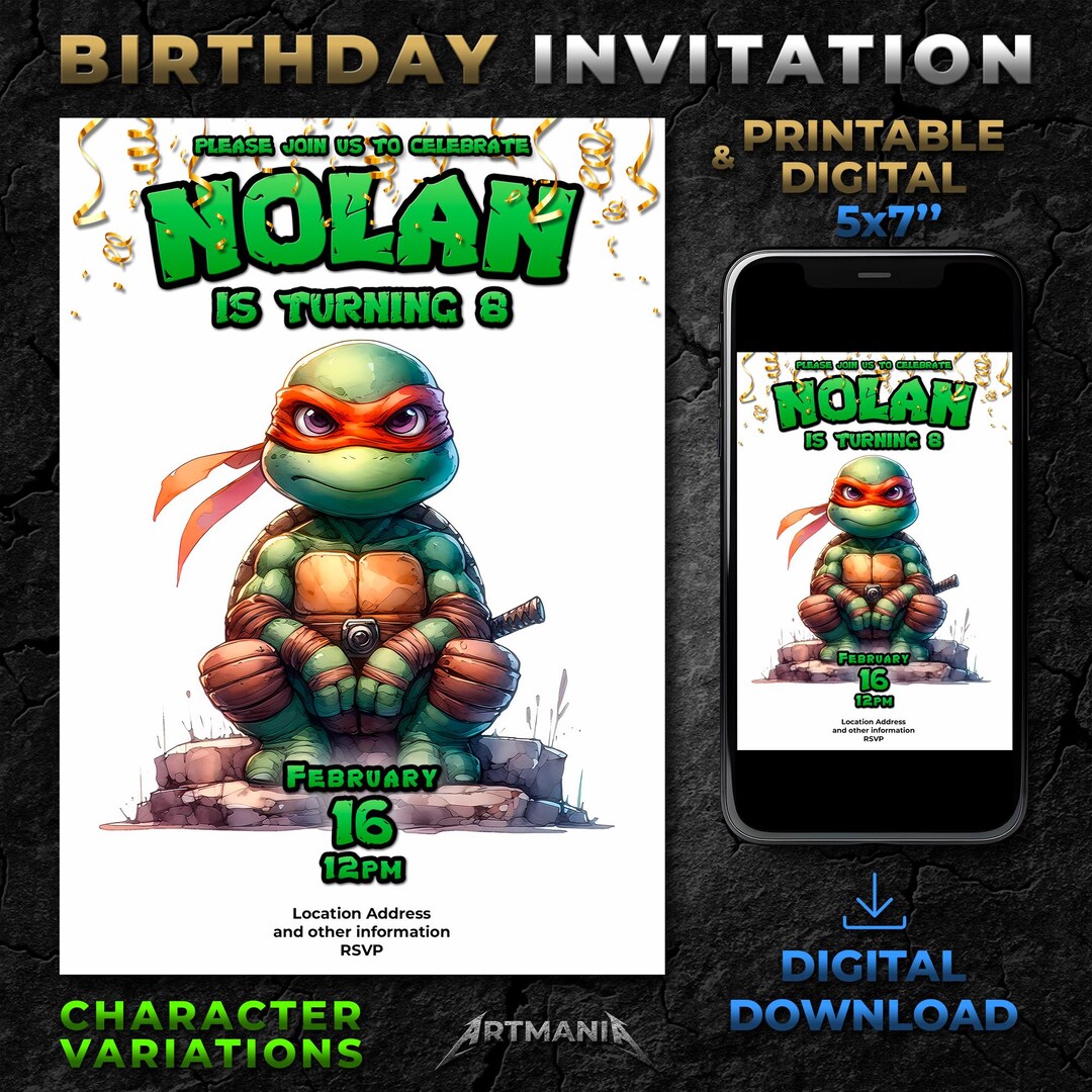 Editable Turtle Birthday Invitation. Custom Turtles Birthday Template ...