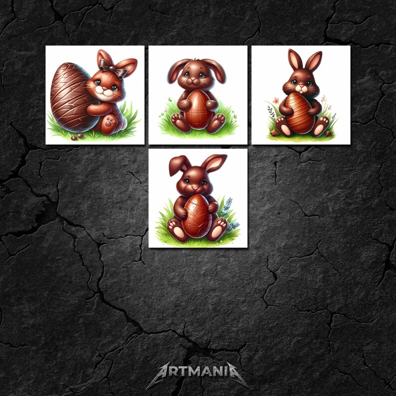 Chocolate Easter Bunny PNG Clip Art Bundle. Cute Cartoon Easter Bunny ...