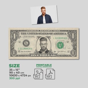 Personalized One Dollar Bill Template Poster With Your Face. Printable ...