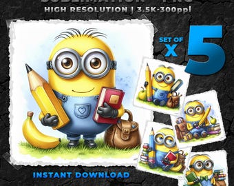 PNG Sublimation Minion. Set of 5. Go to School. Back to School. Happy ...