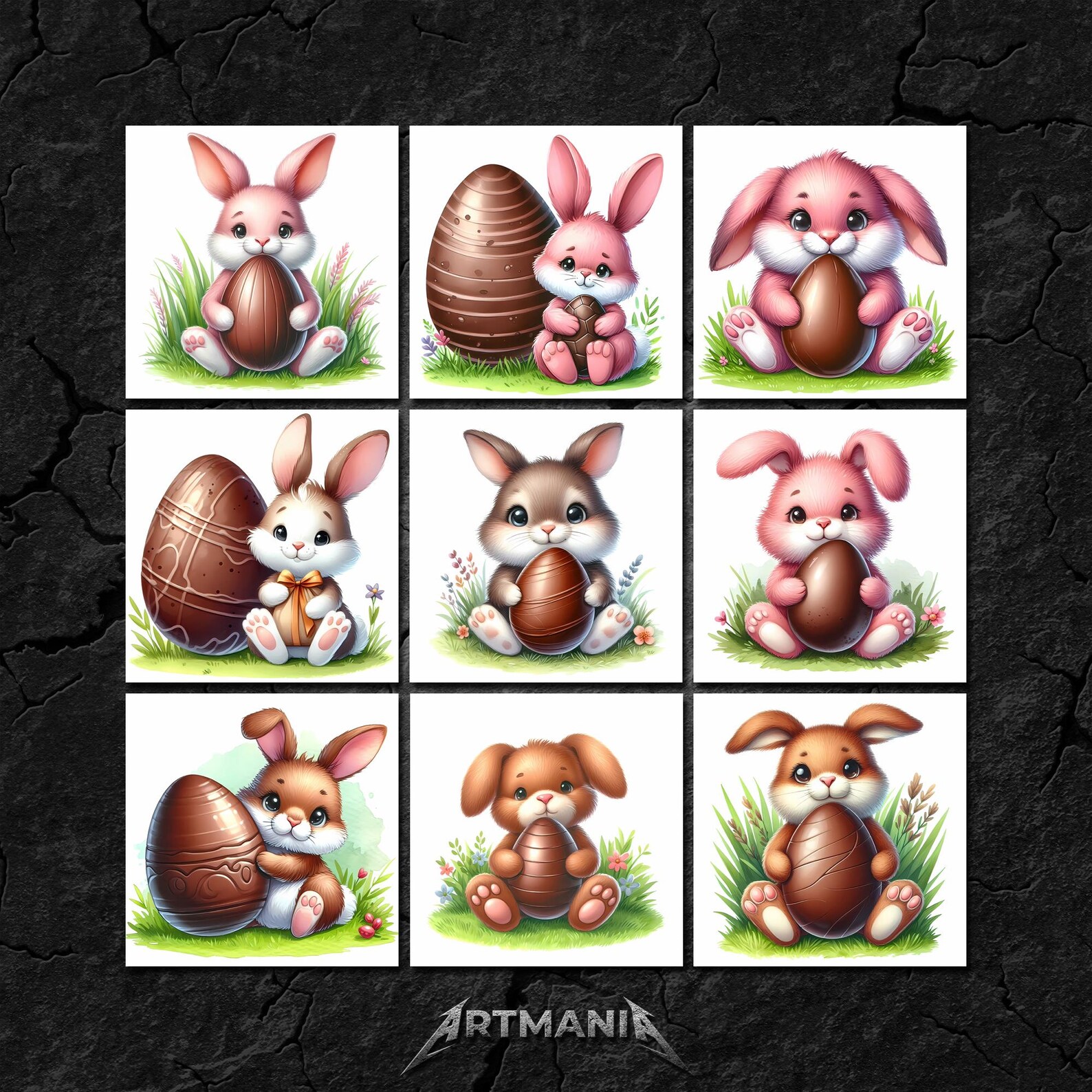 Chocolate Easter Bunny PNG Clip Art Bundle. Cute Cartoon Easter Bunny ...