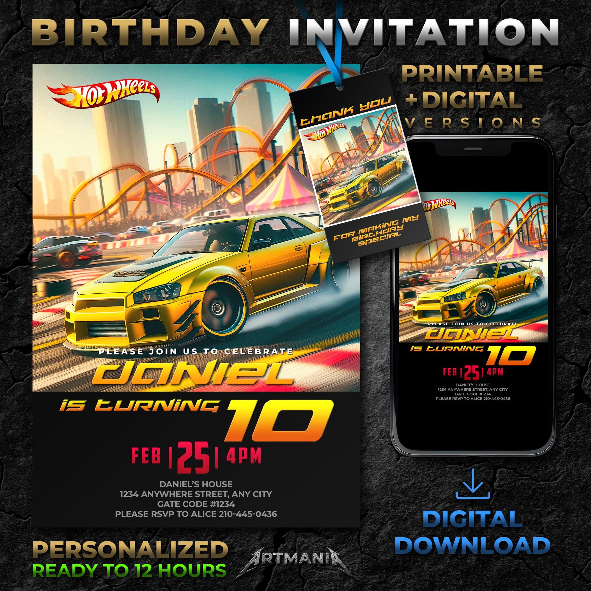 Personalized Kids Birthday Invitation. Hot Drift Sport Race Car Kids ...