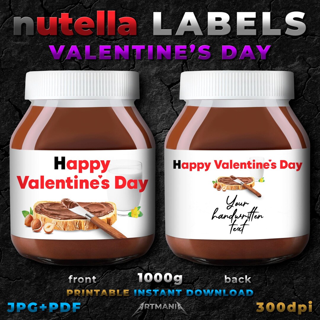 Valentine's Nutella Label 1000g. Printable Valentine's Day Nutella ...