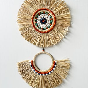 Handmade Raffia Wall Hanging Set: Boho Decor With Wood Beads & Shells ...