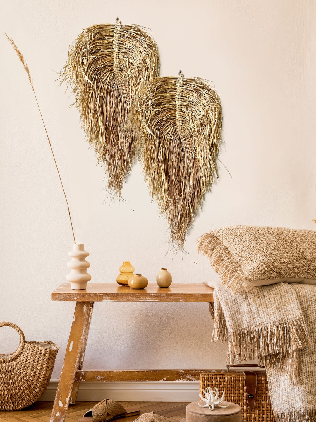 Natural Raffia Wall Hanging: Handmade Bohemian Decor - Etsy