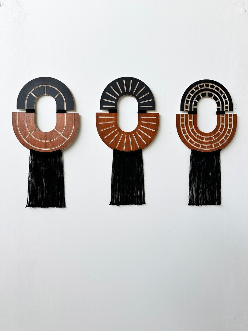 Carved Ethnic Wall Hanging Set, Bohemian Wall Art, Macrame Wall Hanging ...