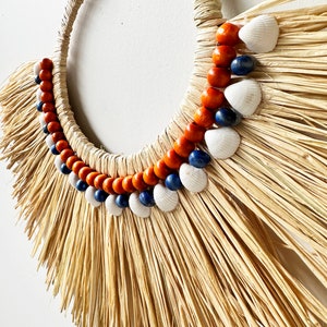 Handmade Raffia Wall Hanging Set: Boho Decor With Wood Beads & Shells ...