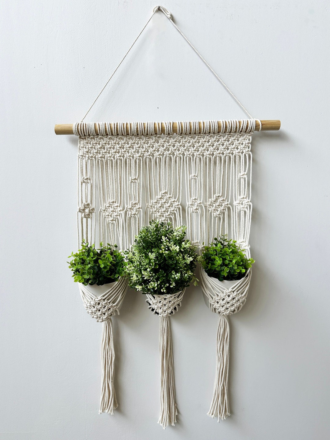 Handmade Macrame Triple Plant Hanger: Boho Wall Decor - Etsy