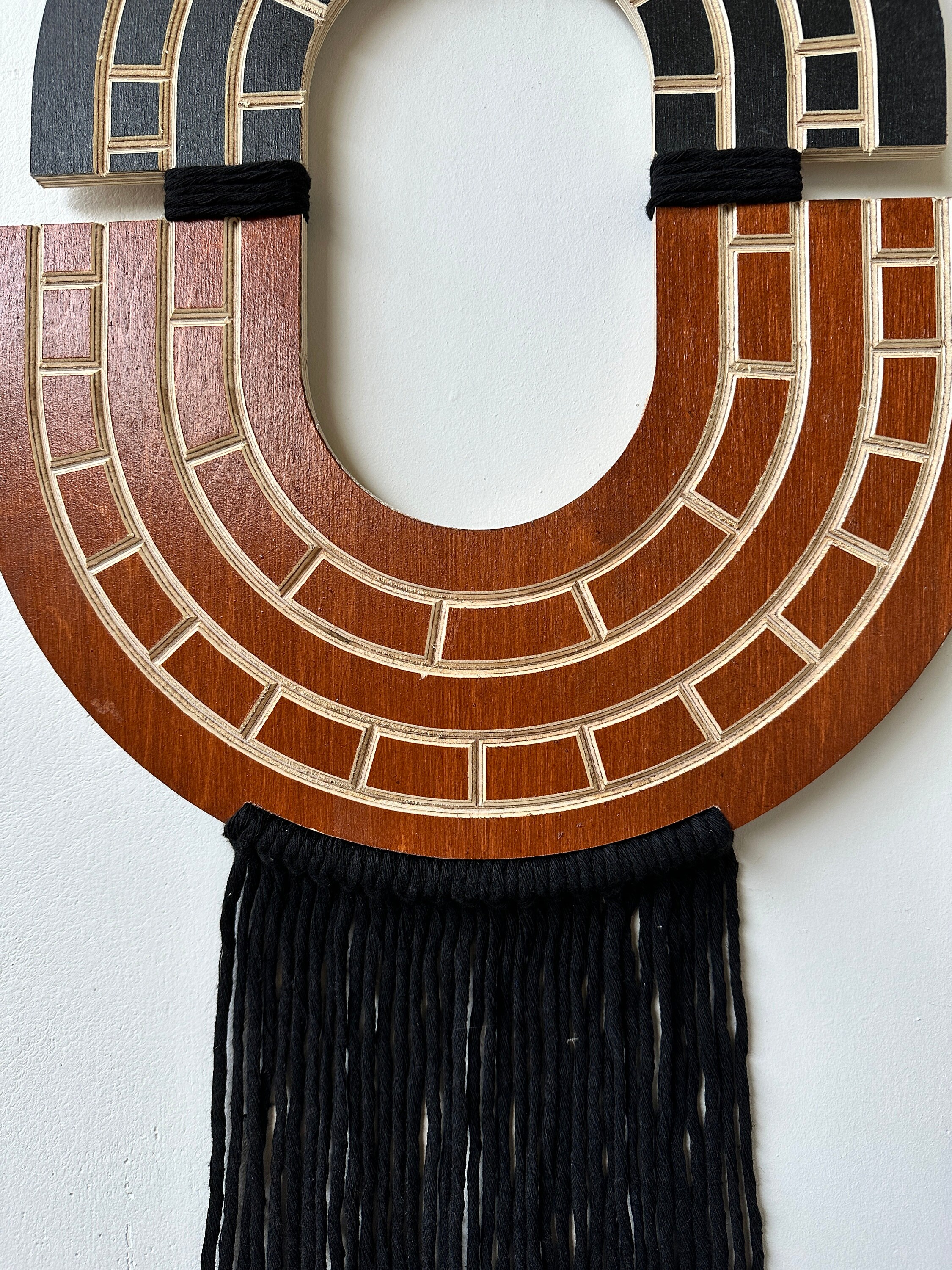 Carved Ethnic Wall Hanging Set, Bohemian Wall Art, Macrame Wall Hanging ...