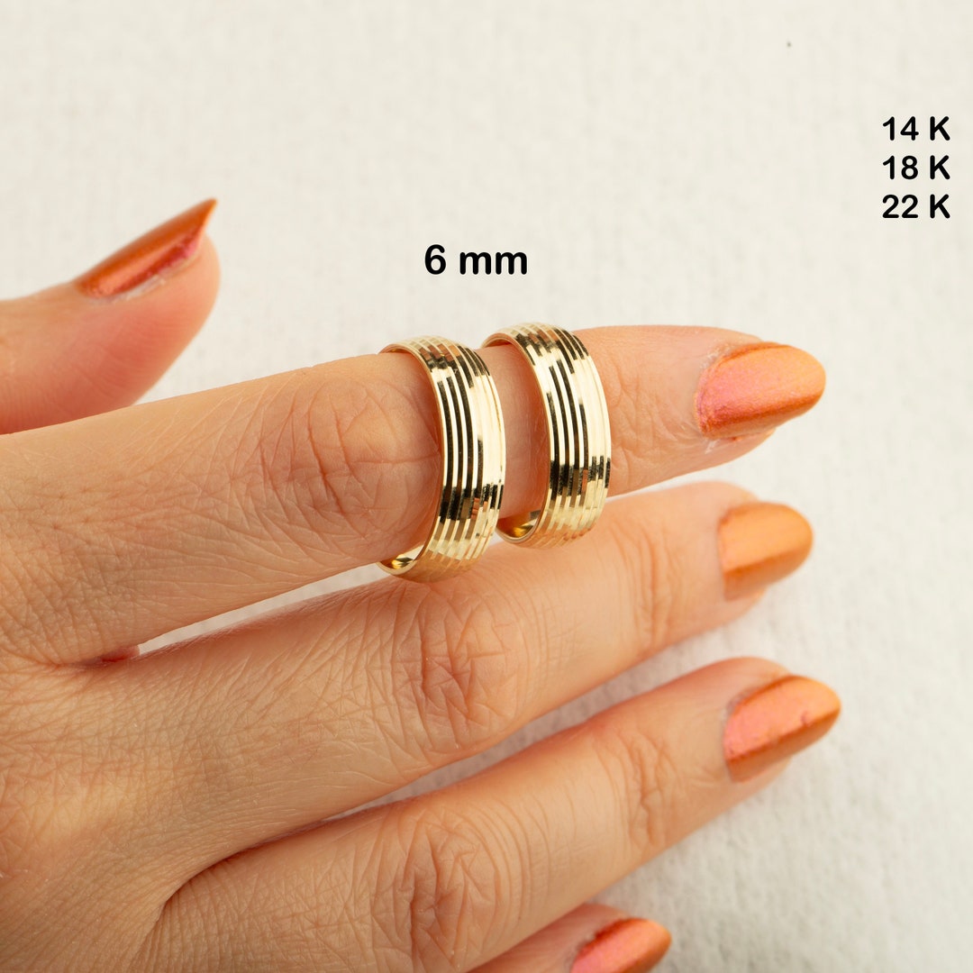 22K Solid Gold Grooved Wedding Bands - 22k Gold Lined Wedding Bands ...