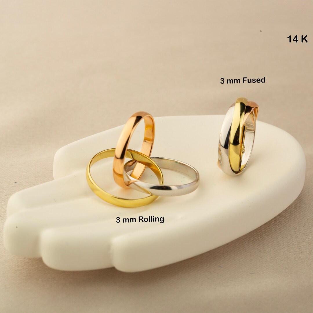 14K Solid Gold Triple Ring - Gold Rolling Ring - Gold Interlocking Triple Band - Three Band ...