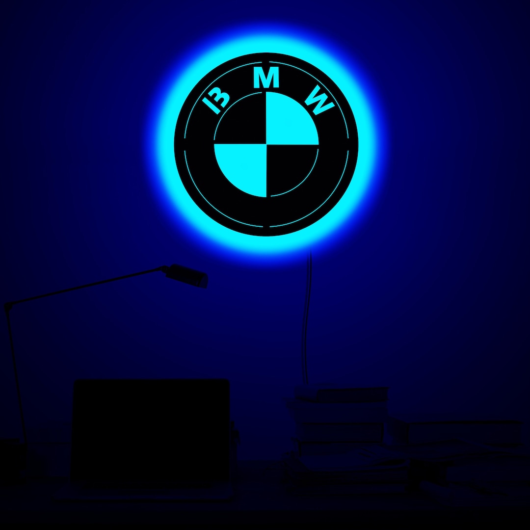 Bmw Led Wall Art Garage Wooden Led Sign Garage Decor Bmw Car Emblem ...