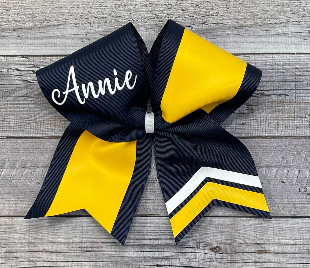 Navy and Gold Yellow Cheer Bow, Navy Blue Cheer Bow, Personalized ...