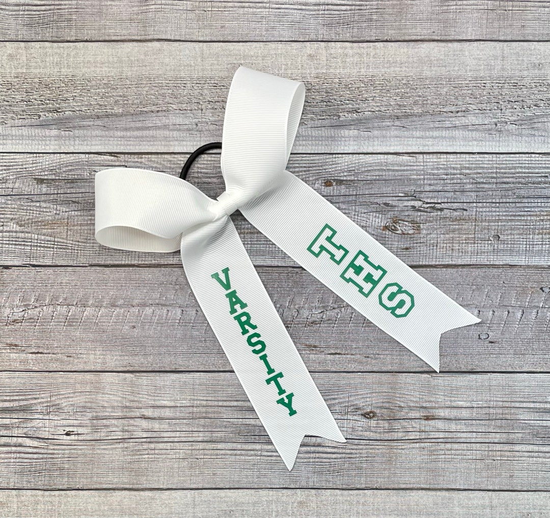 Skinny Collegiate Cheer Bow, White and Green Cheer Bow, Add ...
