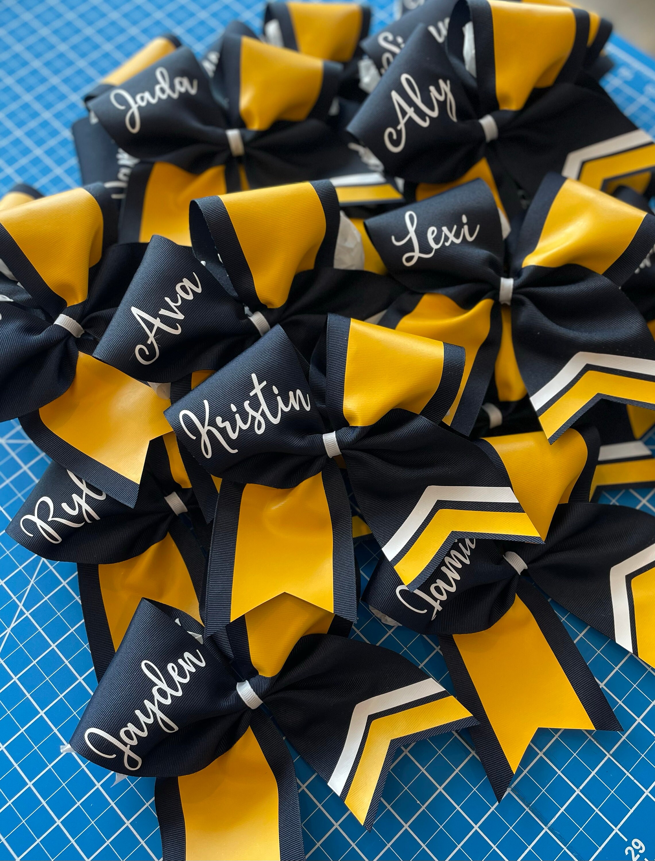 Navy and Gold Yellow Cheer Bow, Navy Blue Cheer Bow, Personalized ...