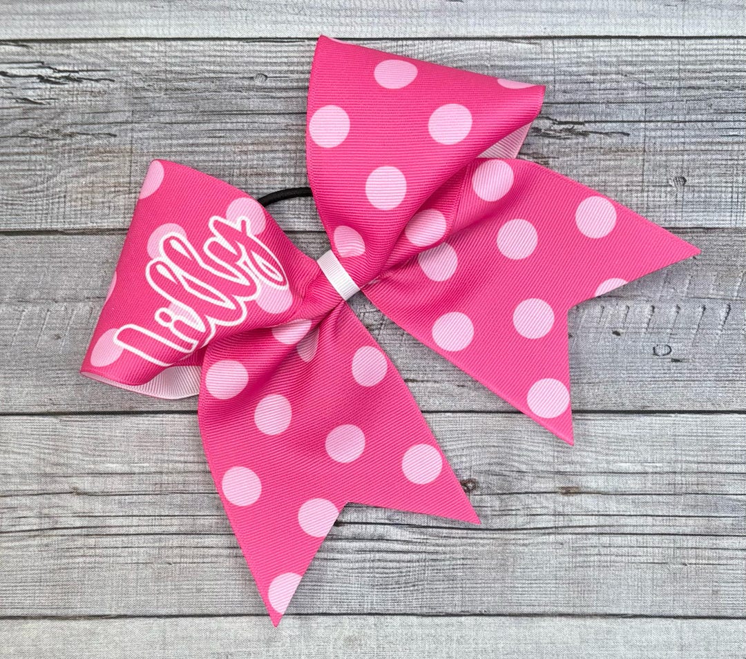Pink Glitter Cheer Bow, Polka Dot Cheer Bow With Name - Your Choice of ...