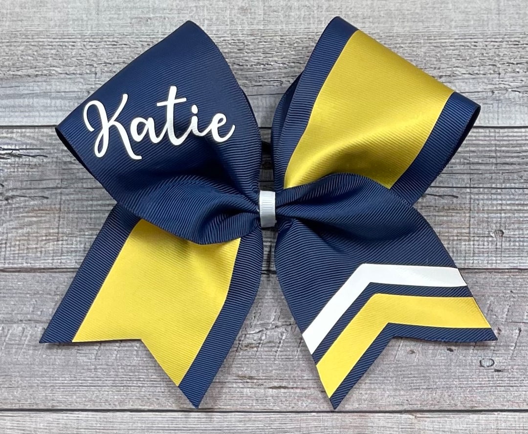 Navy and Gold Cheer Bow, Navy Blue Cheer Bow, Personalized, Sideline ...