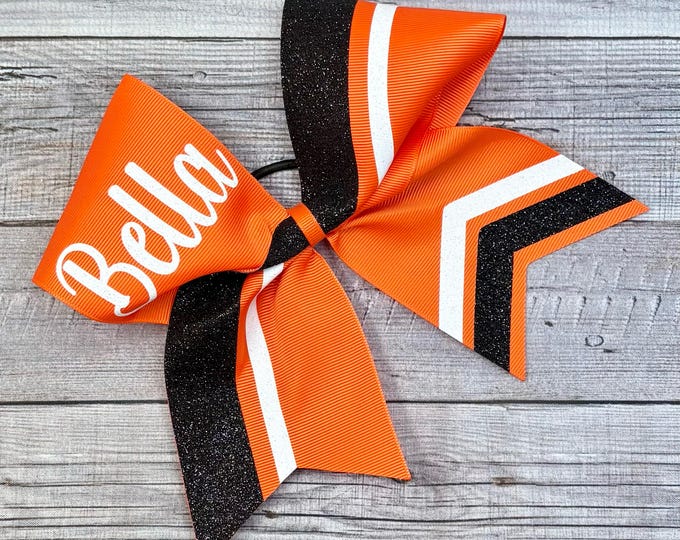 White, Orange and Black Cheerleading Bow With Your Team Initial and ...