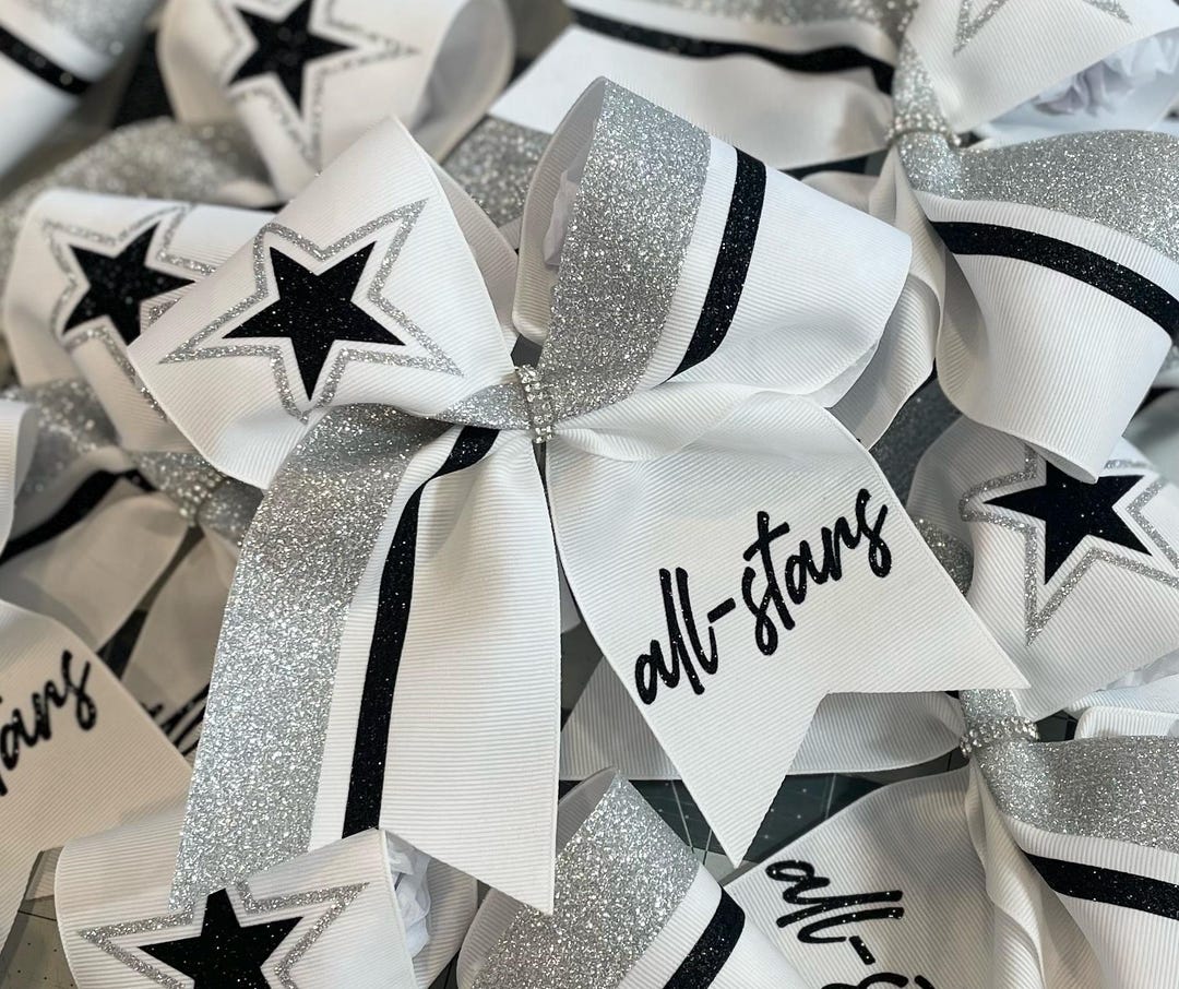 Silver Black Custom Glitter Cheer Bow, Competition Bow, Sparkly Cheer ...