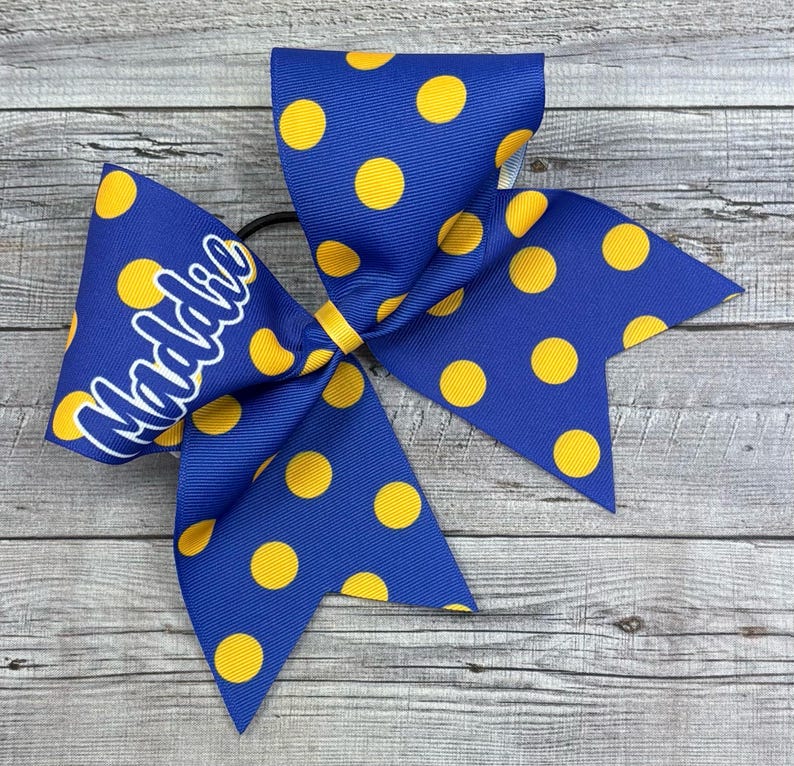 Royal Blue and Yellow Gold Glitter Cheer Bow, Polka Dot Cheer Bow With ...