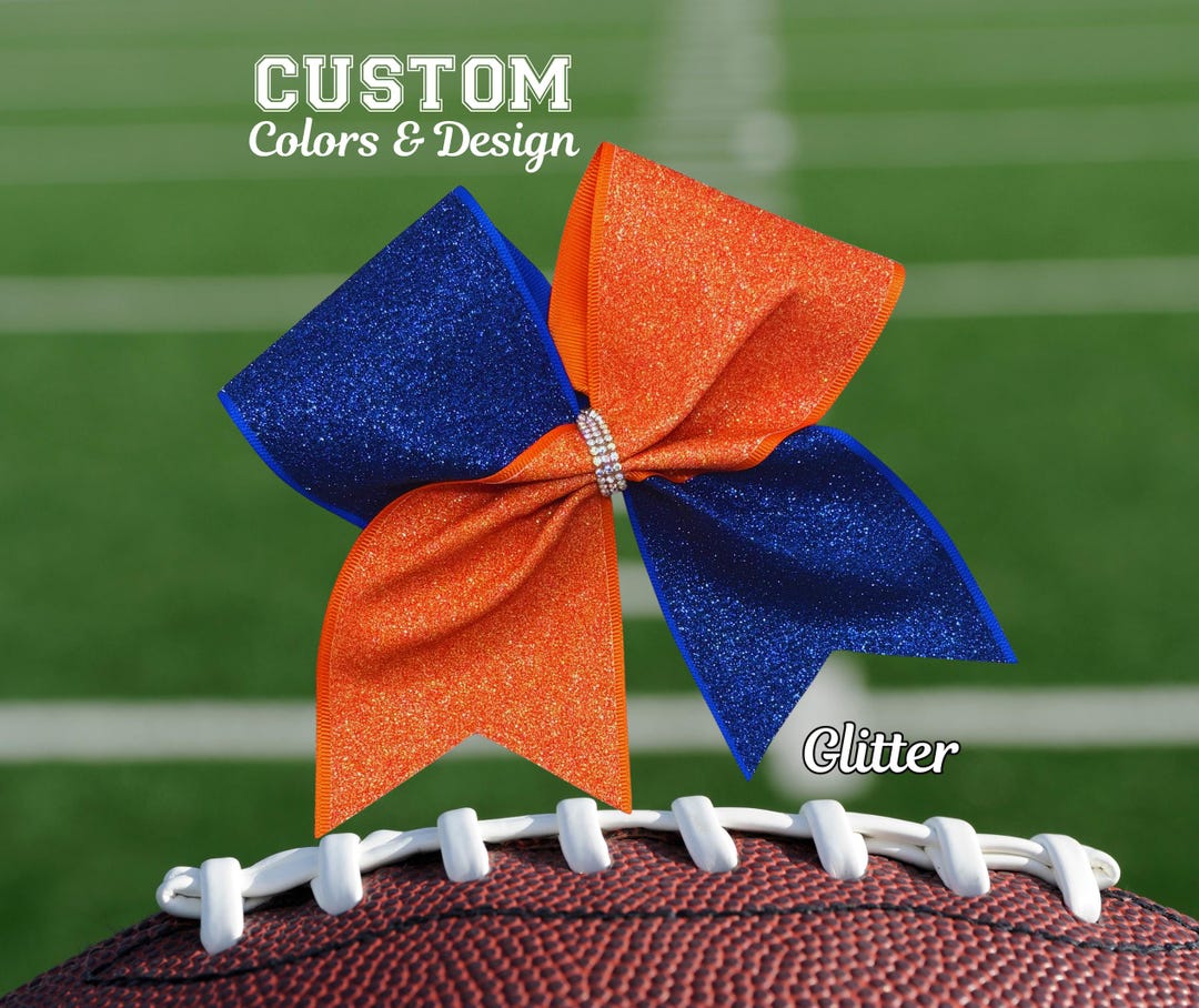Custom Glitter Cheer Bow, Royal Blue and Orange Cheer Bow, Competition ...
