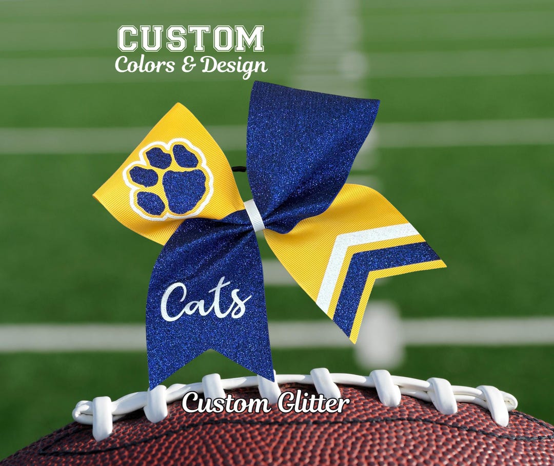 Paw Custom Glitter Cheer Bow,royal Blue Gold Cheer Bow With Name, Cheer ...