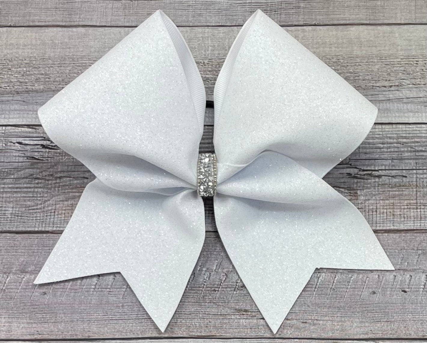Competition Cheer Bow, White Glitter Cheer Bow, White Sparkly Cheer Bow ...