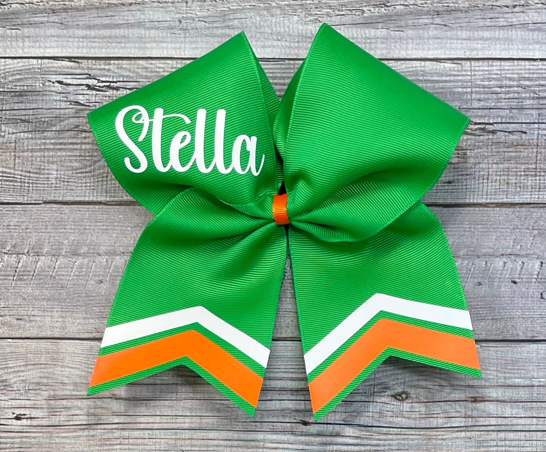 Green and Orange Cheer Bow, Green Cheer Bow, Green Orange White Cheer ...