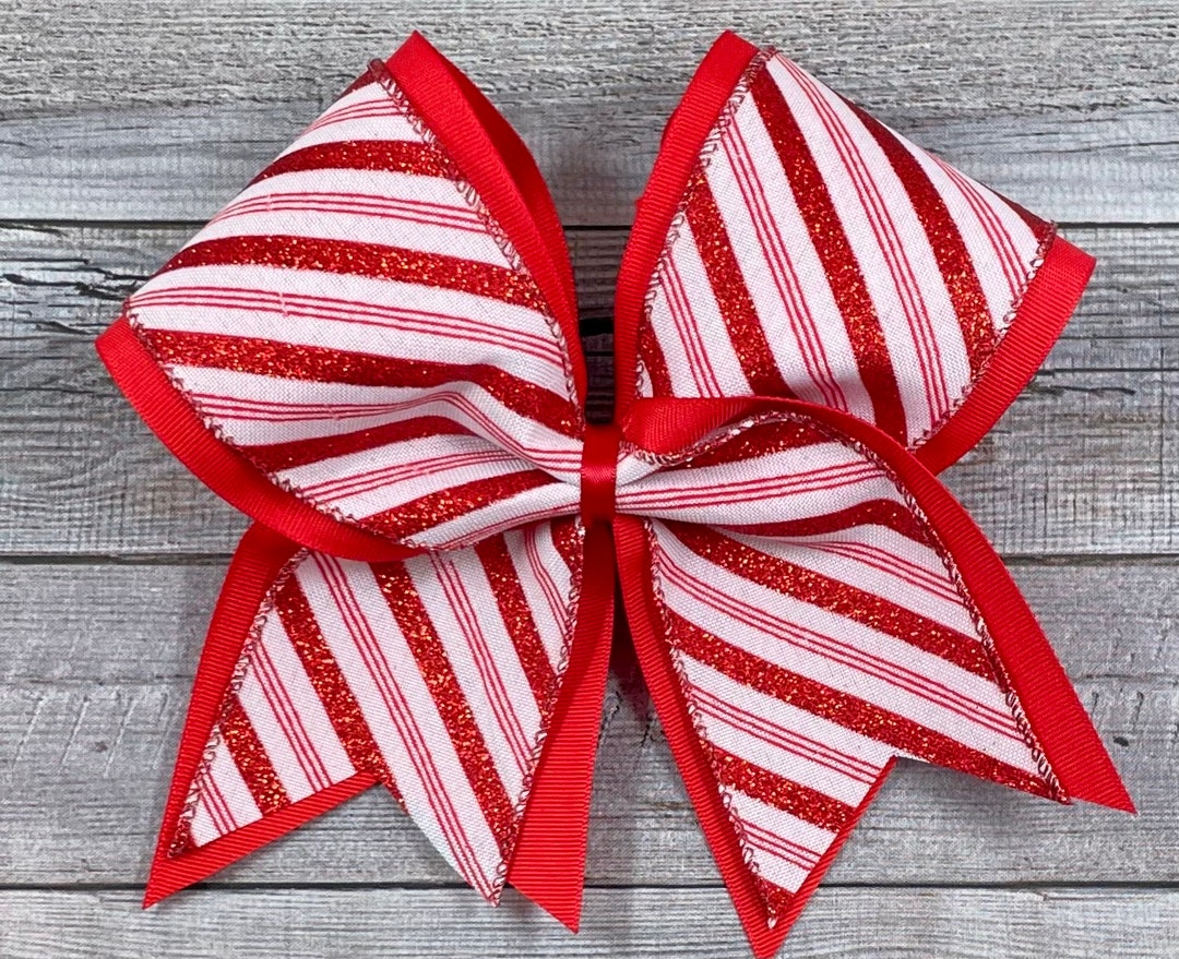 Christmas Candy Cane Stripes Glitter Cheer Bow, Red White Glitter ...