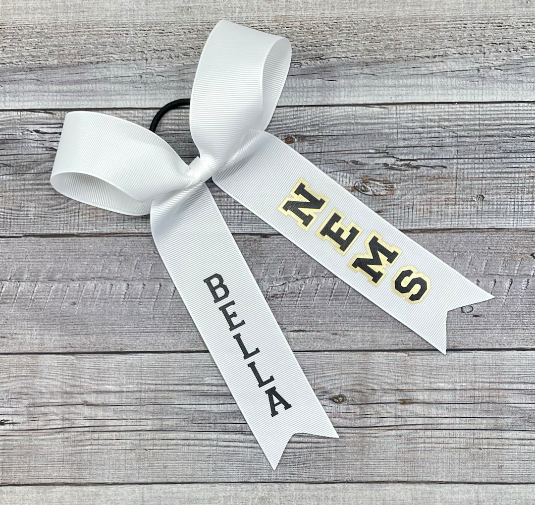 Skinny Collegiate Cheer Bow, White Black Gold Cheer Bow, Add ...